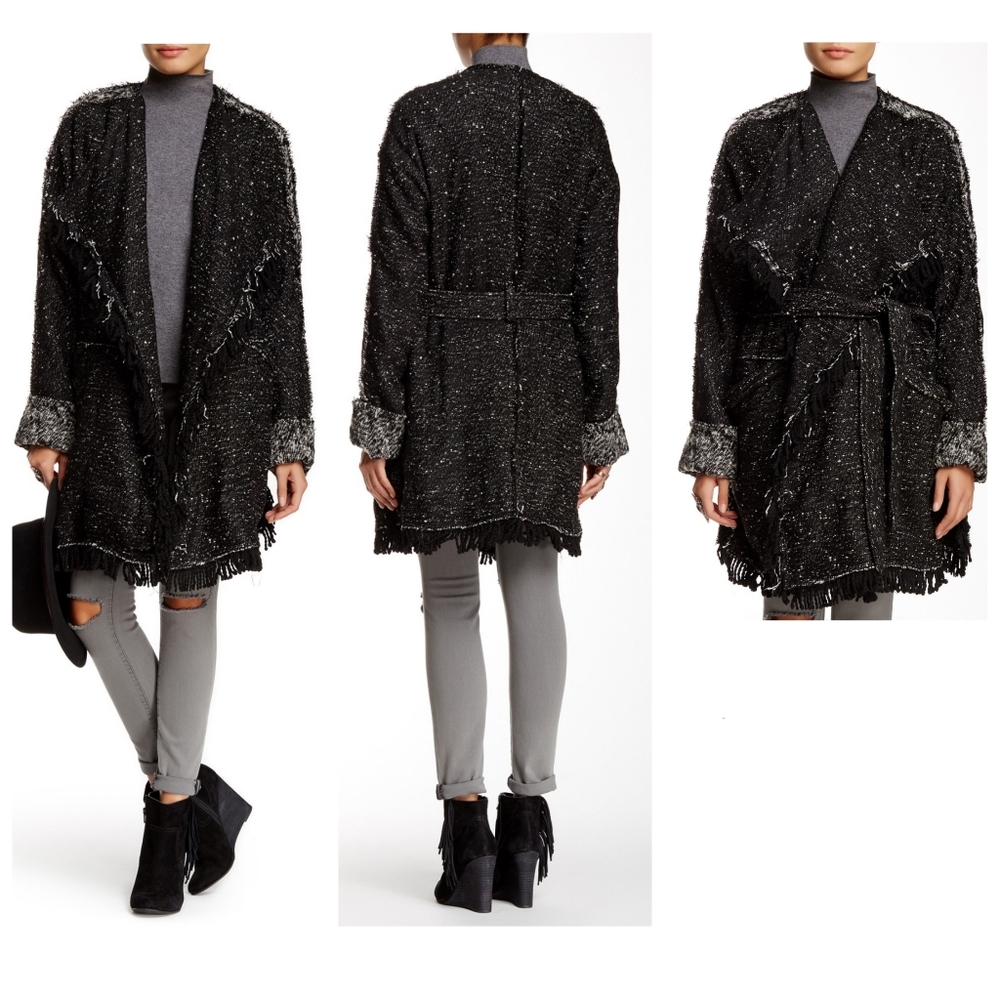 Free People Fringe Oversized Wrap Blanket Coat - Gem